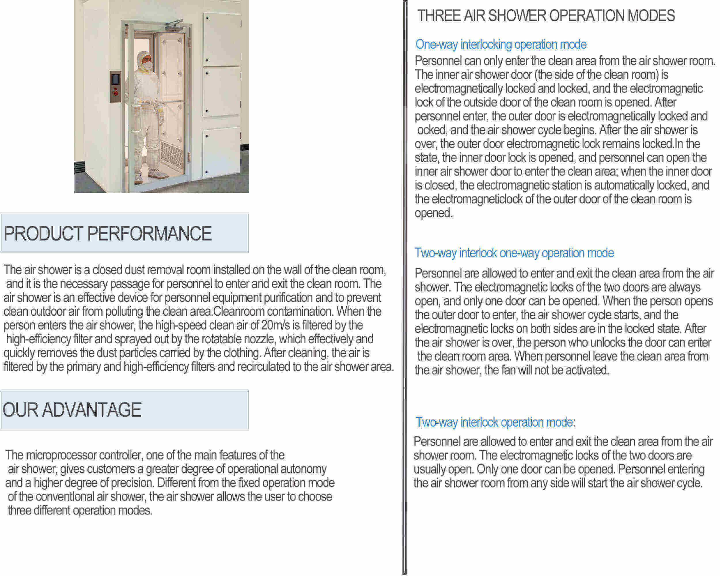 The air shower clean room area in the non-blown shower state.